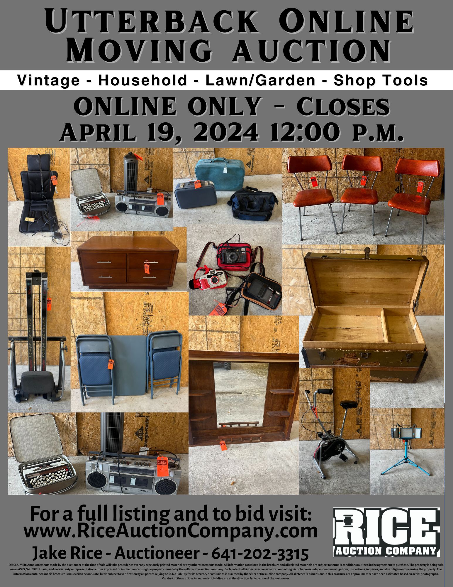 Utterback Moving Auction - ONLINE ONLY - Rice Auction CompanyRice ...